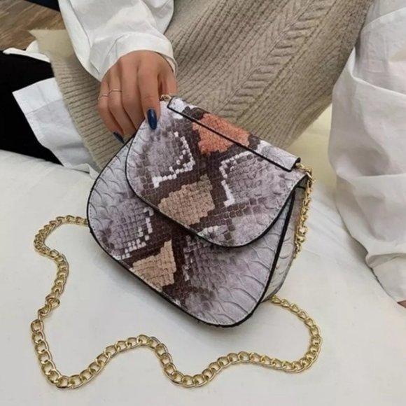 Bags | Snake Shoulder Bag Chain Messenger Bag Brown | Poshmark